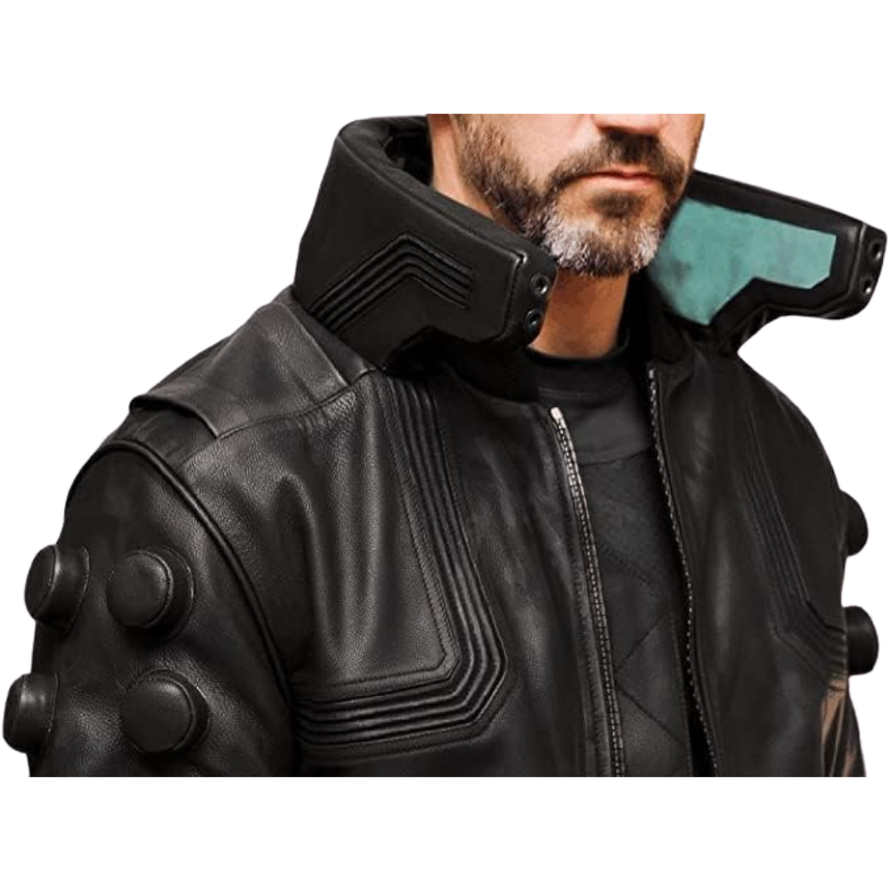 Black Cyber Cosplay Samurai Gaming Punk 2077 Bomber Real Leather Jacket ...