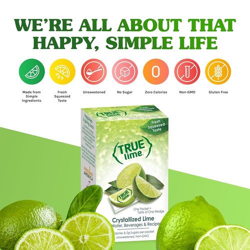 TRUE LIME Crystallized Lime for Water, Beverages, Recipes 100 packets ...