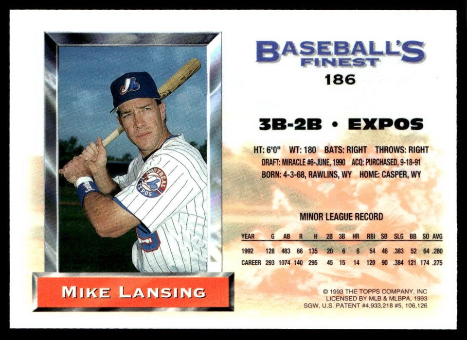 1993 Mike Lansing Topps Finest Baseball #186 *NICE* SET BREAK | eBay