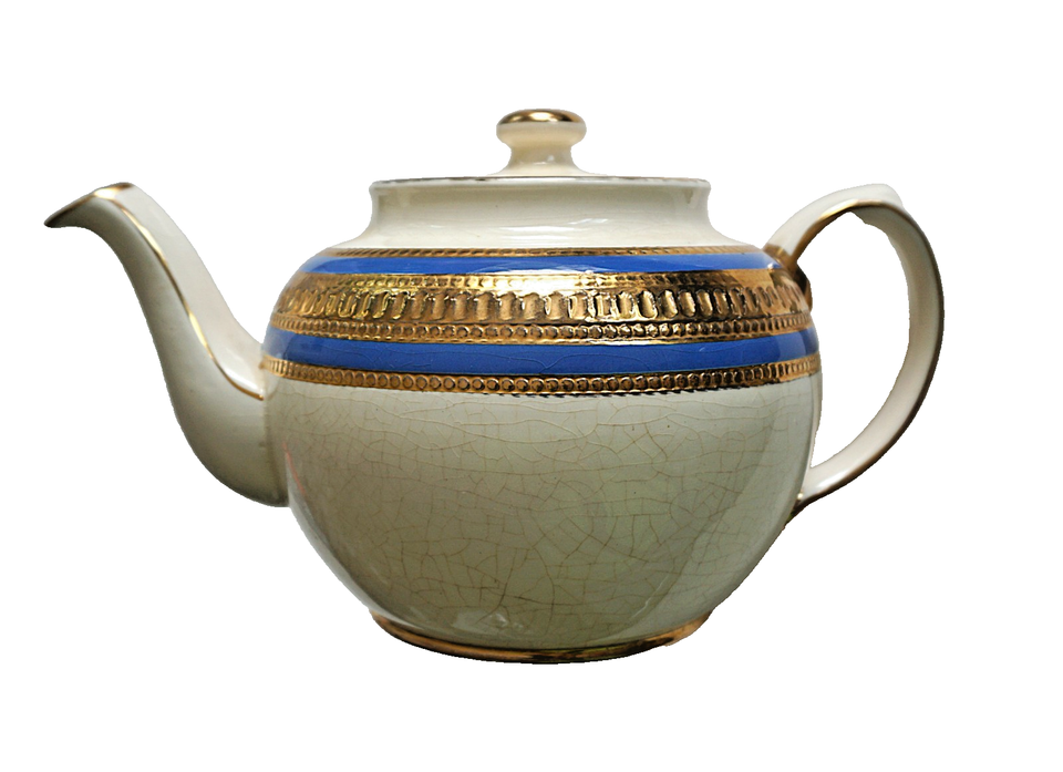 VINT .RARE SADLER STAFFORDSHIRE ENGLAND 2556 CRACKLED CREAM/BLUE/GOLD ...