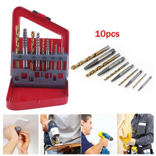 10 pc Set Screw Extractor Kit Remove Broken Bolts Fasteners Easy Out ...