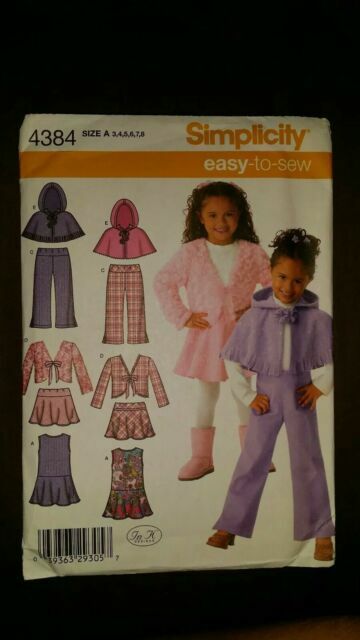 Simplicity 4384 Girls Jumper Skirt Pants Jacket Poncho Sewing Pattern ...