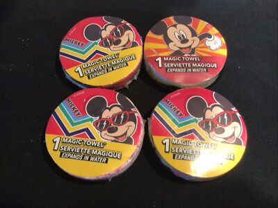 Disney Mickey Mouse Lot of 4 Magic Towels 11.5" Square Expands in water ...