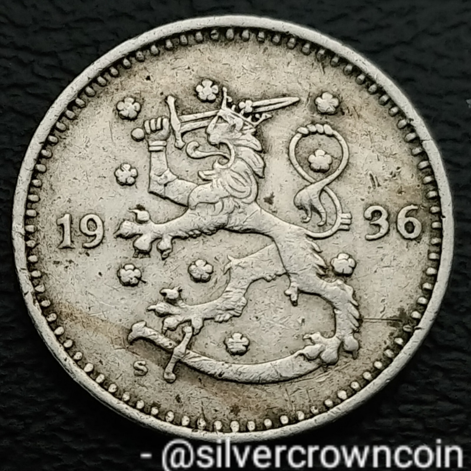 Finland 1 Markka 1936 S. KM#30. One Dollar coin. Rampant Lion. Marka ...