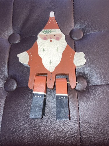 8-1/4" Vintage Folk Art Primitive Handmade Jointed Leg Santa Claus - He ...