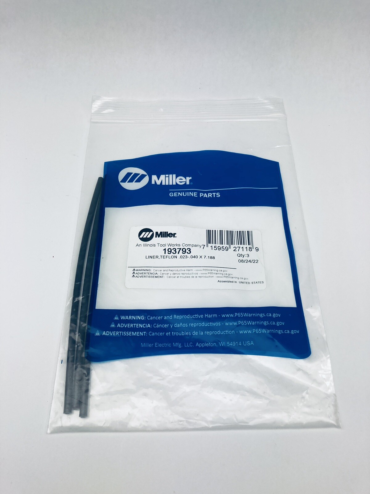 2pc Miller 193793 Teflon Liner .023-.040 Wire X 7.188 Welding Equip ...