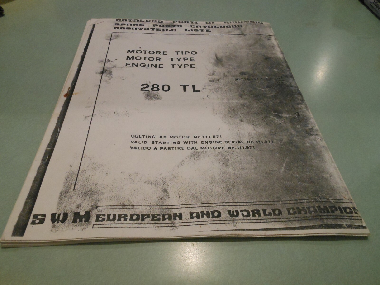 SWM 280 TL Photocopy PARTS Manual Starting With Engine Serial Number ...