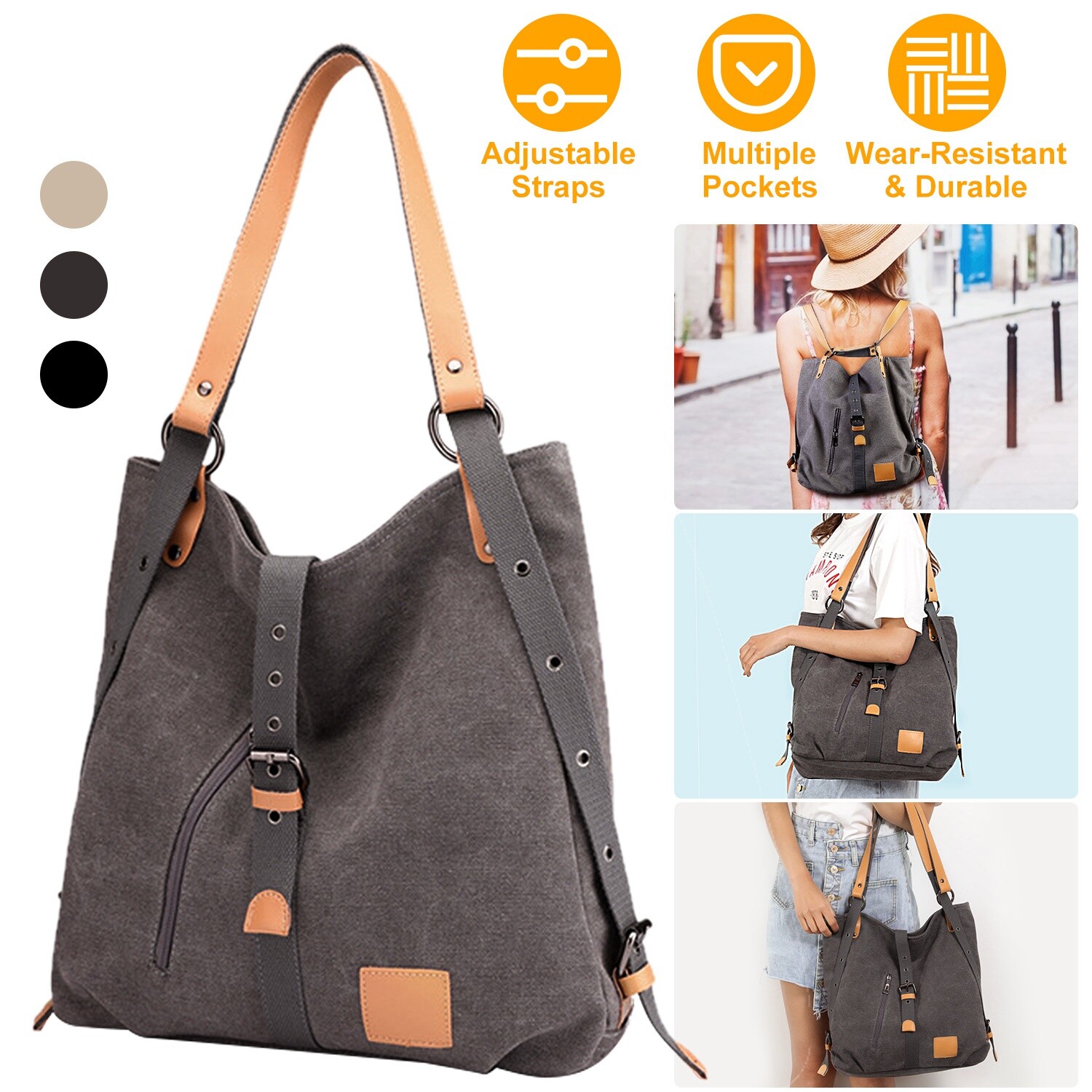 Women Lady Canvas Tote Bag Fashion Handbag Shoulder Bag Backpack ...