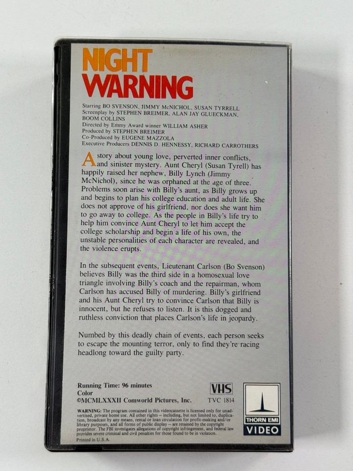 vtg 1982 Night Warning VHS cassette tape HORROR Comworld Thom EMI | eBay