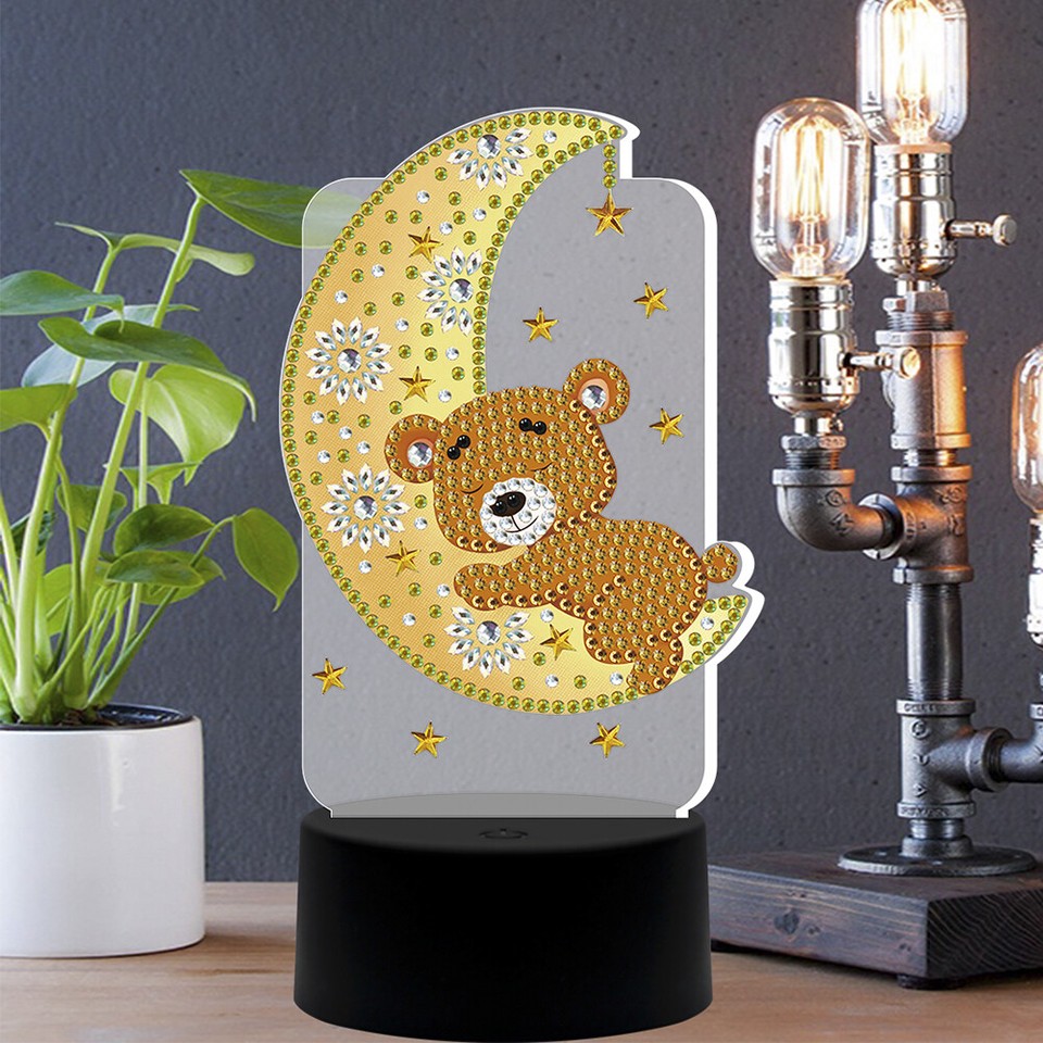 DIY Diamond Painting LED Light Moon Bear Embroidery Night Lamp Home ...