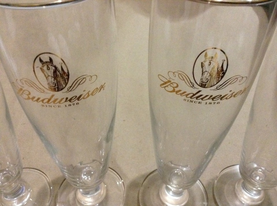 Lot of 4 Budweiser Since 1876 Stemmed Gold Labeled Champagne Style Beer ...