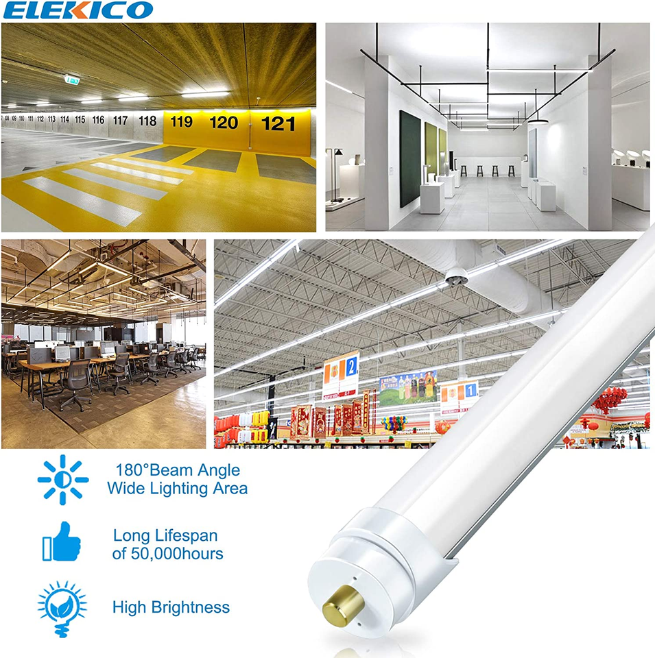 8FT Led Bulbs, Double Row Super Bright 72W 5000K T8 8FT Led Shop Light ...
