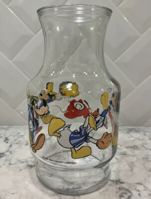 Vintage Walt Disney Glass Juice Carafe Mickey Minnie Donald Goofy ...