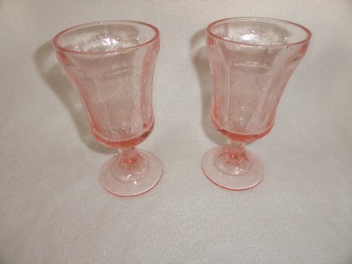 ( 2 ) Vintage Pink Indiana Glass Footed Water/Wine Glasses Madrid ...