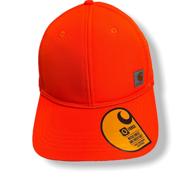 Carhartt Canvas Trucker Mesh Back Force Snapback Hat NEON Orange Wicks ...