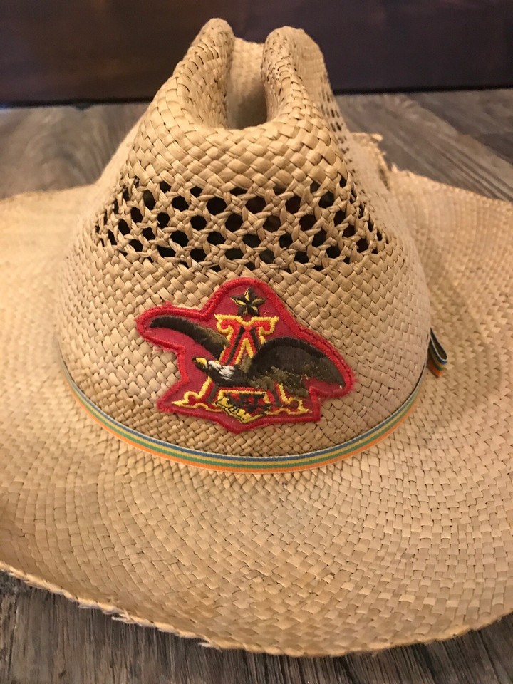 Budweiser Beer Anheuser Busch Vintage 1970s Woven Straw Cowboy Hat Size ...