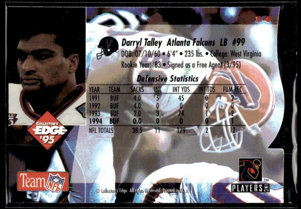 1995 Collector's Edge Black Label Darryl Talley Atlanta Falcons #14 | eBay