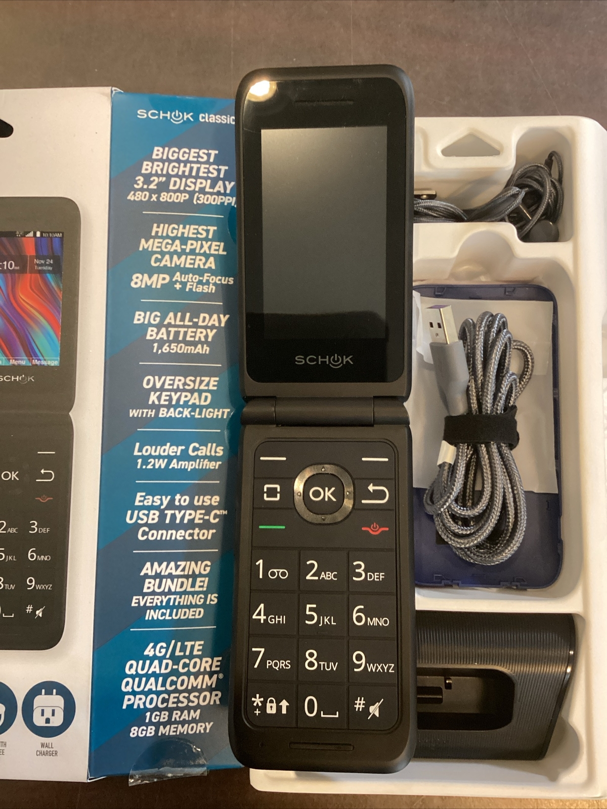 Schok Classic Flip Phone Bundle SC3218 New Blue/Red 670664077917 | eBay