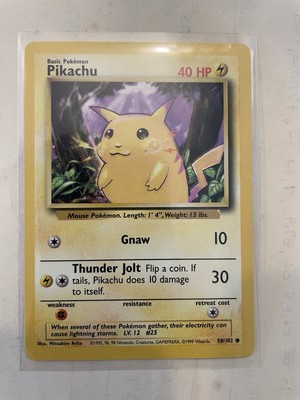 ORIGINAL Base Set Rare Yellow Cheek Pikachu Card 58/102 NM Condition ...