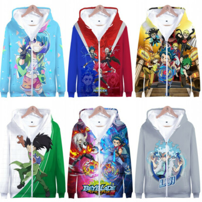Men Women Beyblade 3D Print Anime Zip Hoodie Long Sleeve Sweatshirt ...