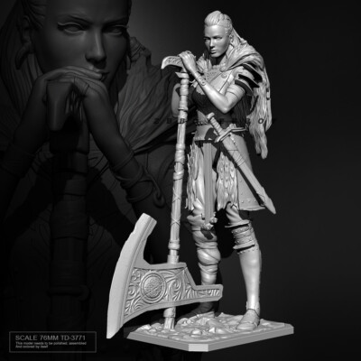 76mm Long Axe Female Warrior Unpainted Model Kits Unassembled YUFAN ...