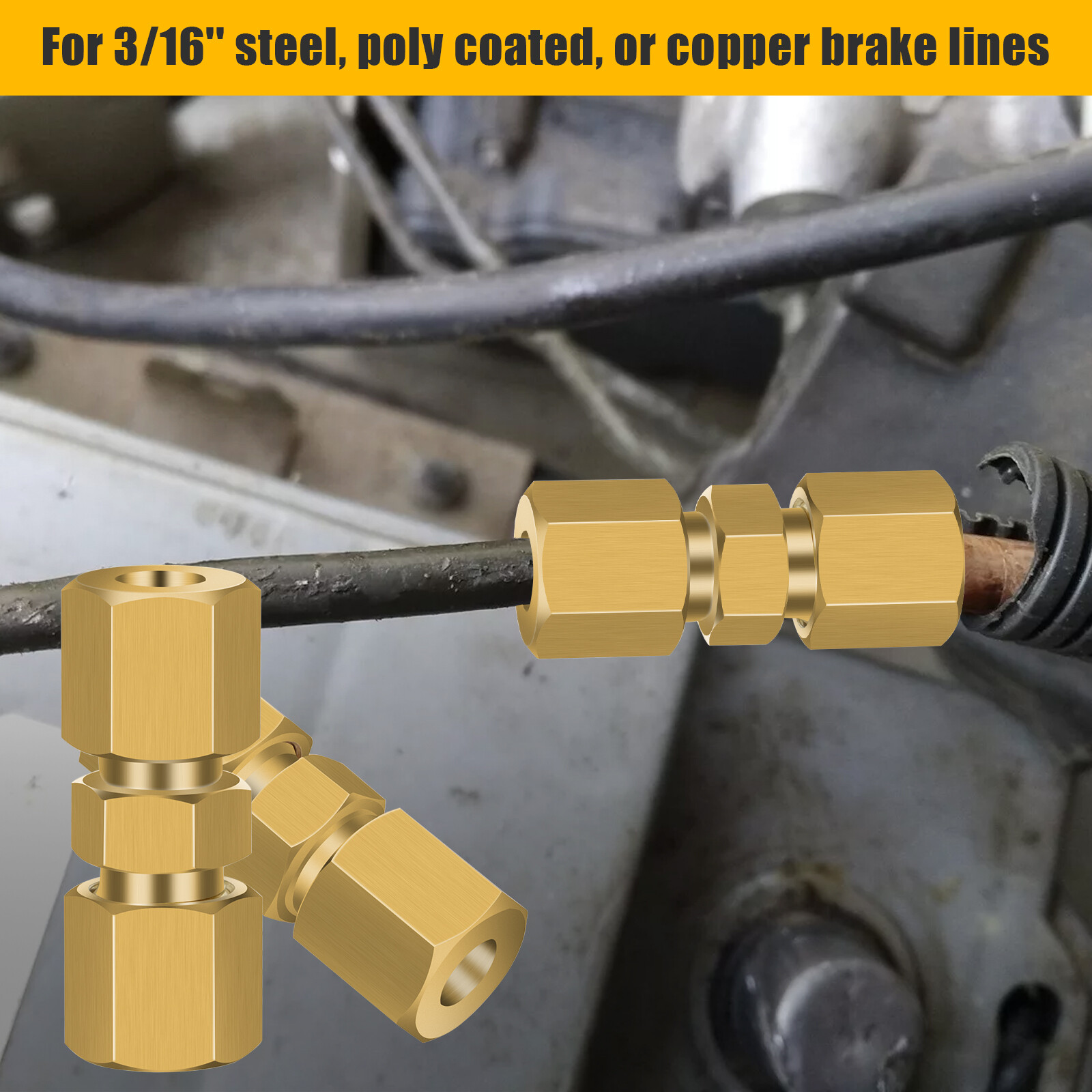 12X Straight Brass Brake Line Inverted Compression Fitting Unions For 3 ...