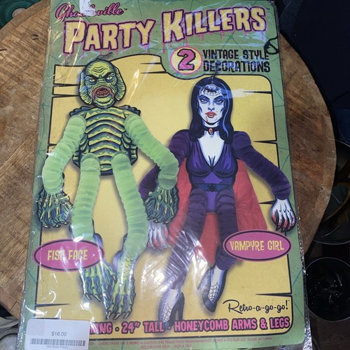 Ghoulsville VTG style Halloween Decor Party Killers Fish Face & Vampyre Girl | eBay