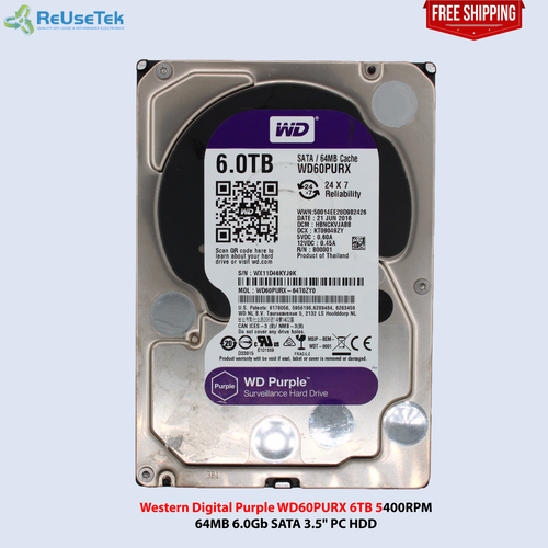 Western Digital Purple WD60PURX 6TB 5400RPM 64MB 6.0Gb SATA 3.5" PC HDD ...