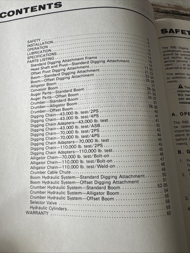 Ditch Witch R65 Digging Attachment Operators Manual Parts Catalog Book ...