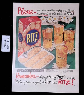 1952 NABISCO RITZ Add Such Refreshment & Nothing Tastes As Good Print ...