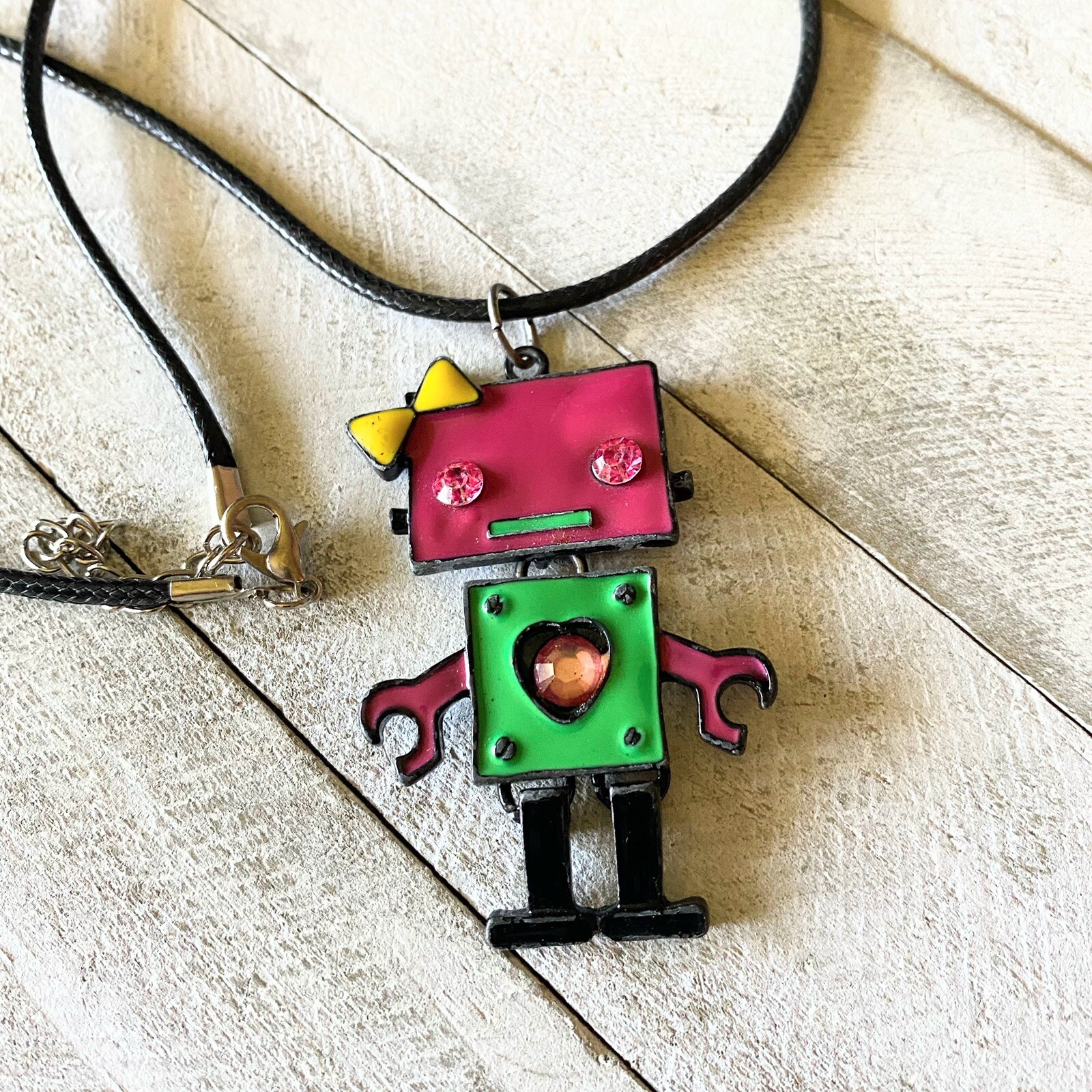 Enameled Girl Robot Articulated Pendant Necklace Enam… - Gem