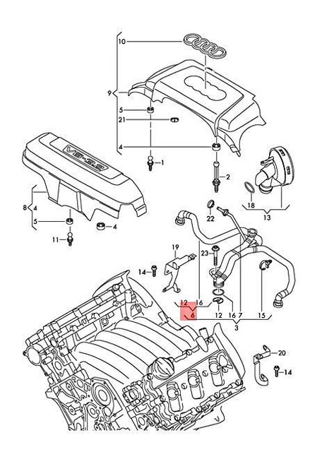 Kurbelgehäuseentlüftungsrohr Line Hose Audi A6 4F C6 3 2 FSI 06E103207 ...