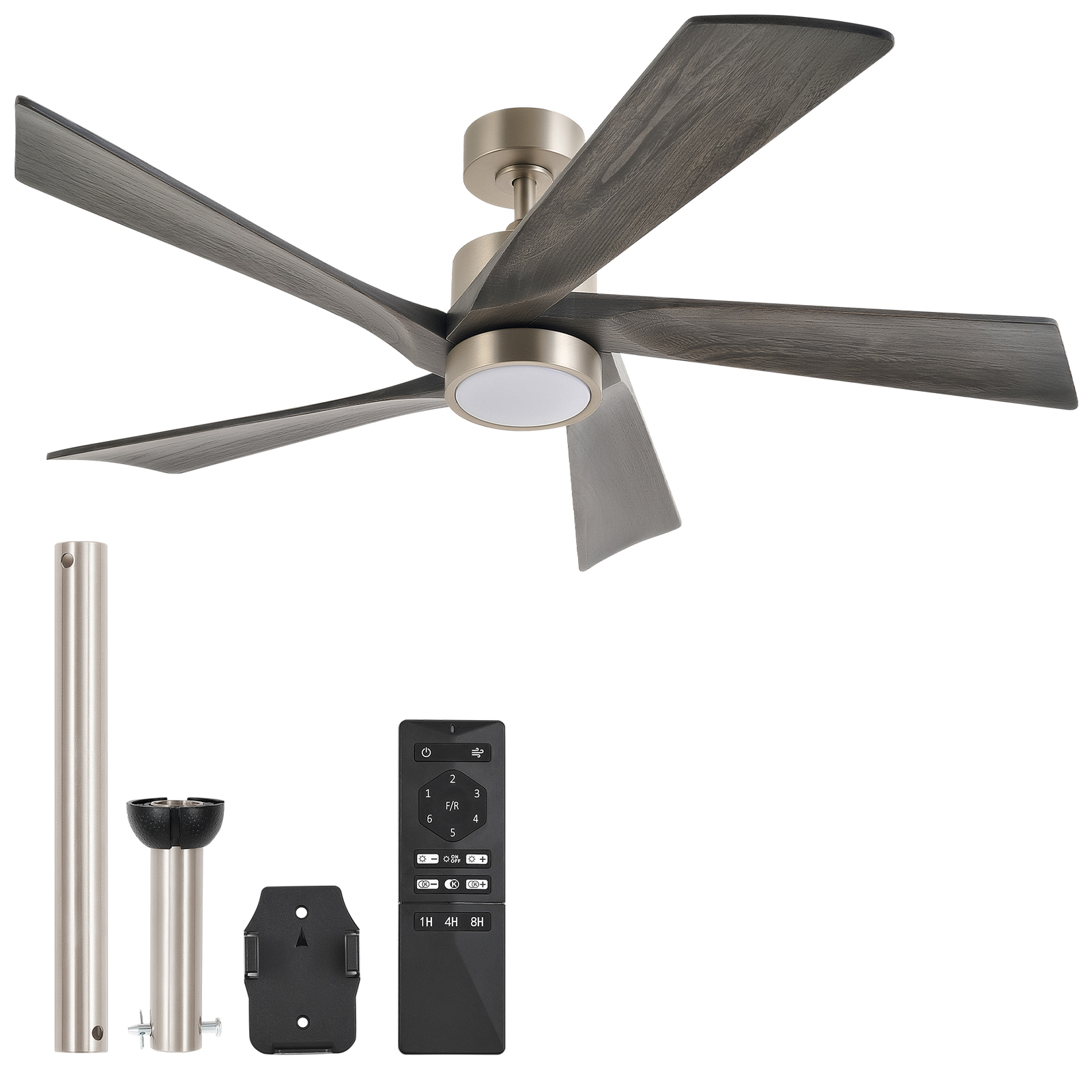 Secondhand 52" 5-Blade Modern Ceiling Fan with LED Light Solid Wood ...