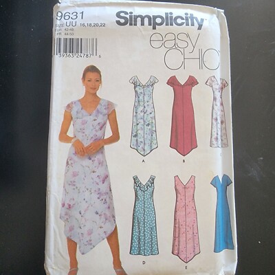 SIMPLICITY #9631 - LADIES EASY "V' NECKLINE DRESS PATTERN 8-14 / 16-22 ...