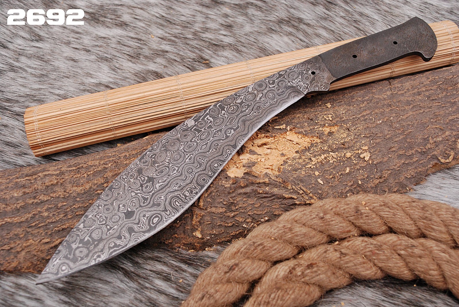 FULL TANG DAMASCUS STEEL HUNTING TRACKER SURVIVAL KUKRI BLANK BLADE ...