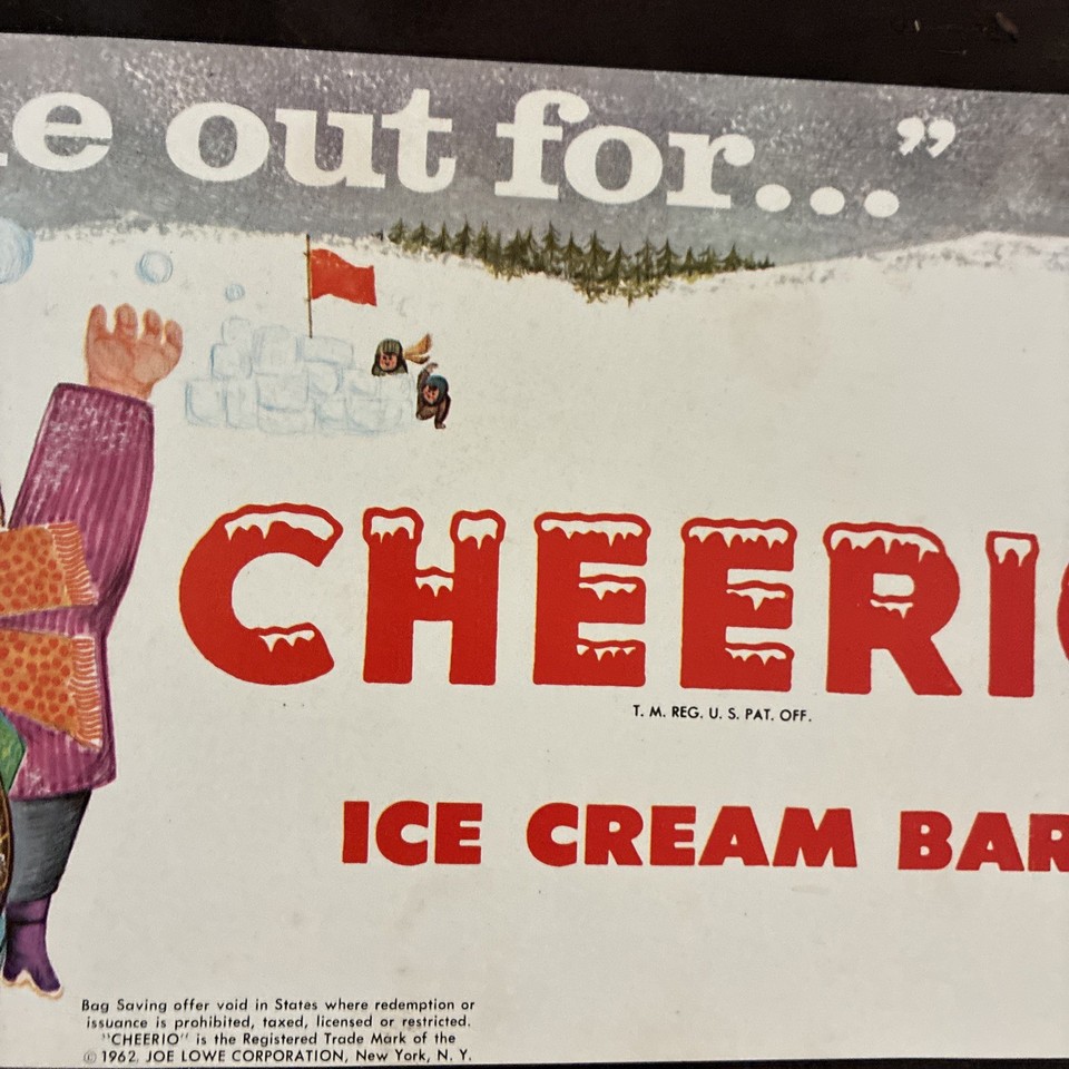 Vintage 1960s "Its Time for CHEERIO Ice Cream Bar" Winter Advertising ...