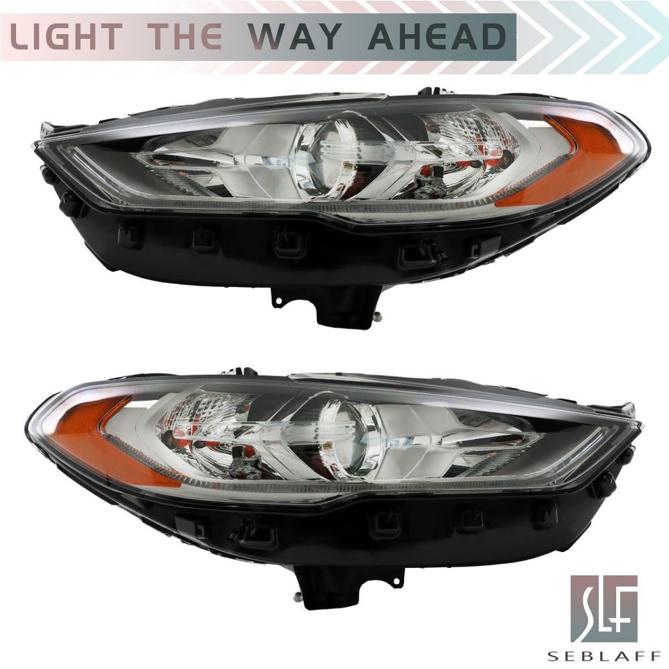 2pcs Halogen Headlight W/LED DRL For Ford Fusion 2017 2018 2019 Chrome ...