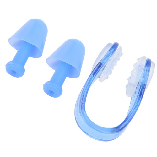 (Blue)Soft Silicone PC Swimming Ear Plugs Nose Clip Set For Waterproof ...