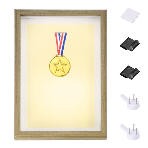 13x9" Vertical Shadow Box Frame with Push Pins 1 Adhesive, Wood Color ...