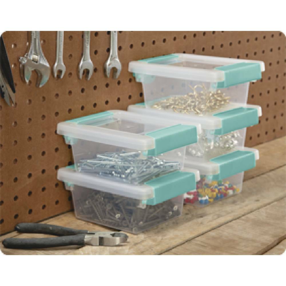 Sterilite Mini Small Plastic Clip Box Storage Container 1969 Clear Aqua ...