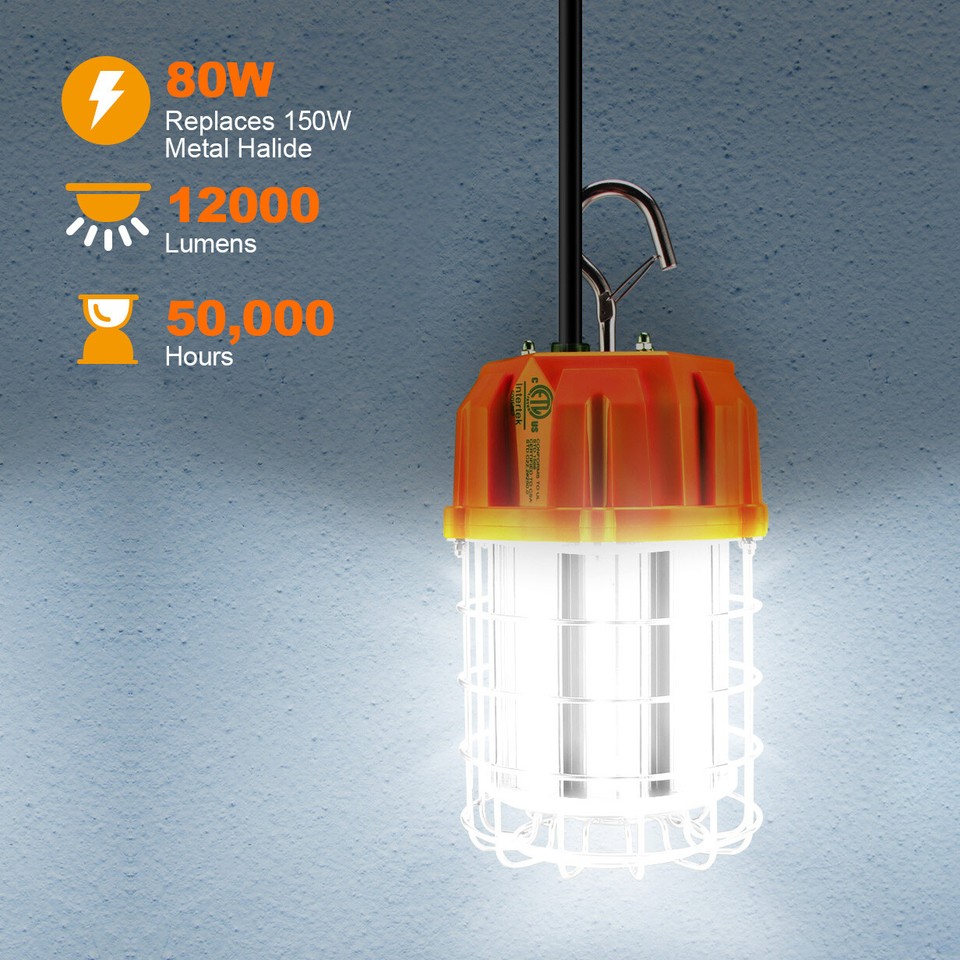 80W LED Temporary Work Light Warehouse Workshop High Bay Lighting ...