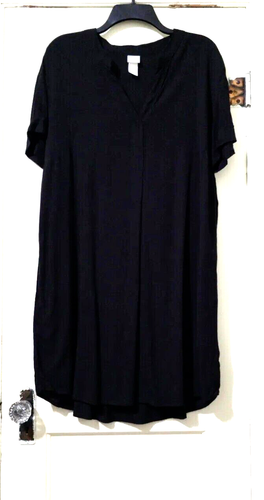 H&M Classic THIN SHEATH Dress 10 Medium BLACK Short Sleeve Pleated ...