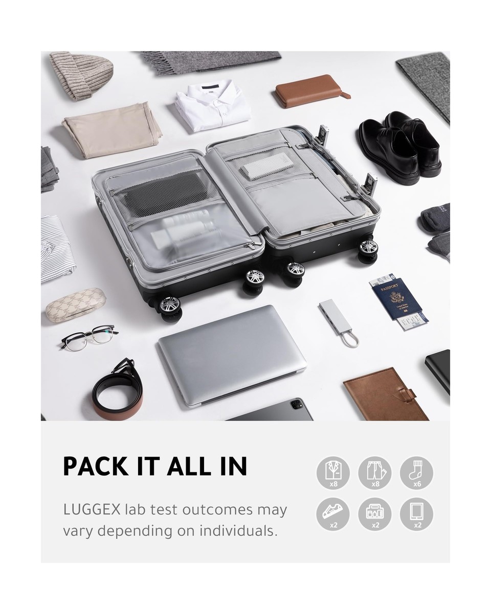 LUGGEX Carry On Luggage with Aluminum Frame, Polycarbonate