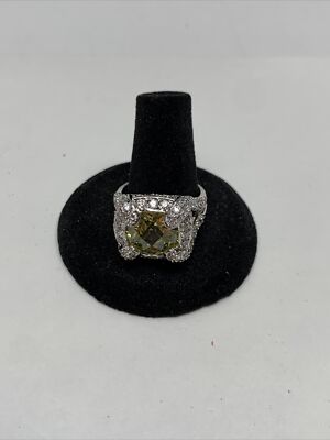 Stunning Silver Tone Square Simulated Light Yellow Stone Ring Size 9.5 ...