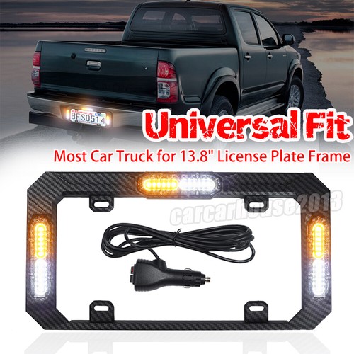 13.5" Aluminum LED License Plate Frame w/ Amber Strobe Lights for Most ...