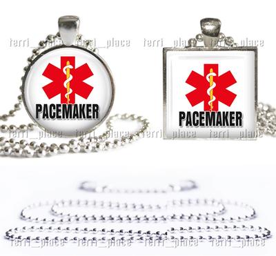 Pacemaker Medical Alert Necklace Glass Top Pendant with 24" Ball Chain ...