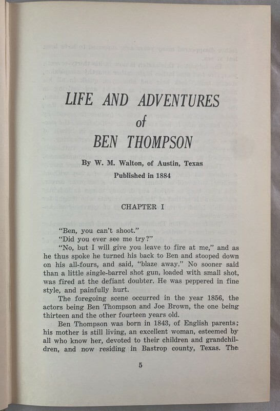 1954 Life and Adventures of Ben Thompson Texas Gunman Gambler Lawman ...
