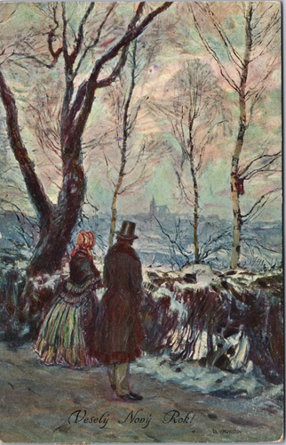 Romantic Couple Vesely Novy Rok! Vintage Postcard C116 | eBay