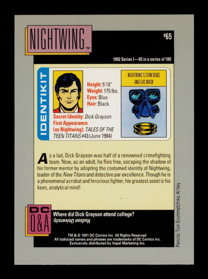 Nightwing 65 Earth's Mightiest Heroes DC Comics Trading Card TCG CCG | eBay