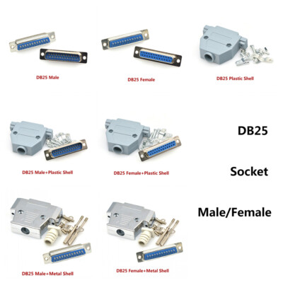25P DB25 Socket Male/Female Cable Connector Solder Type With Plastic ...